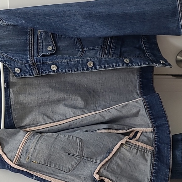 GAP | Jackets & Coats | Gap Collarless Stretch Demin Jean Jacket Pink Binding Silver Logo Button ...